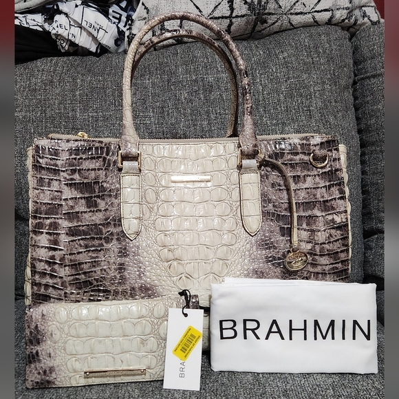 Brahmin | Bags | Authentic White And Black Brahmin With Matching Wallet ...